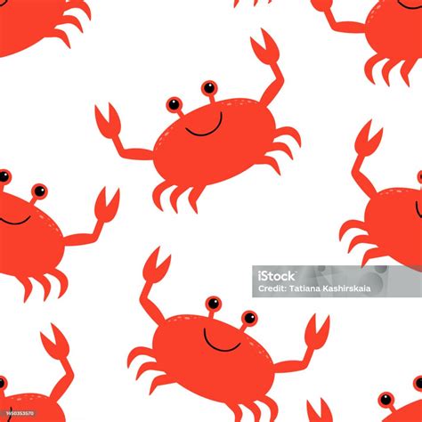 귀여운 만화 게와 매끄러운 패턴 수중 세계의 주민과 끝없는 배경 벡터 갑각류에 대한 스톡 벡터 아트 및 기타 이미지 갑각류 게 귀여운 Istock