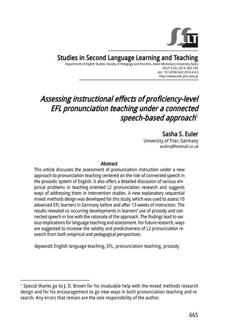 Pdf Assessing Instructional Effects Of Proficiency Level Efl Pronunciation Teaching Under A