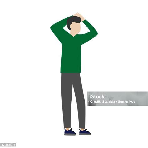 그 남자는 손을 들고 서 있었습니다 흰색 배경 Eps에 격리 된 평면 만화 캐릭터 남성에 대한 스톡 벡터 아트 및 기타 이미지 남성 남자 남자들만 Istock