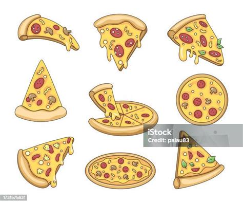 맛있는 피자 패스트 푸드 벡터 그리기 디자인 요소 모음입니다 페페로니 피자에 대한 스톡 벡터 아트 및 기타 이미지 페페로니