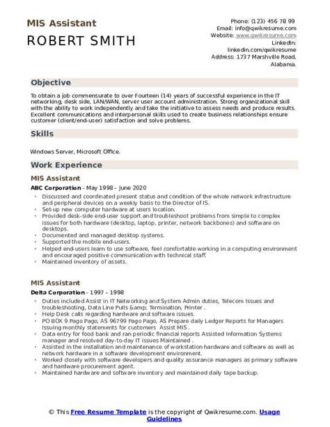 10 Mis Assistant Resume Samples And Templates For 2025