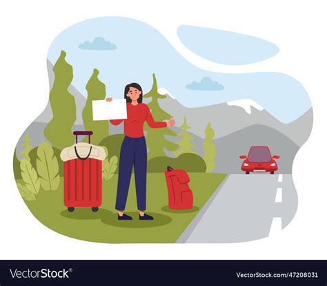 Hitchhiker At Road Royalty Free Vector Image Vectorstock