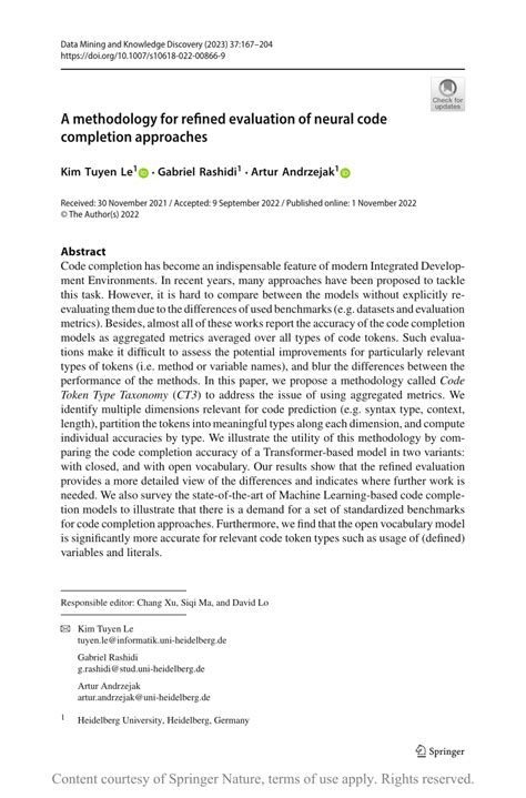 Pdf A Methodology For Refined Evaluation Of Neural Code Completion