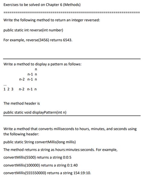 Solved Exercises To Be Solved On Chapter Methods Write Chegg