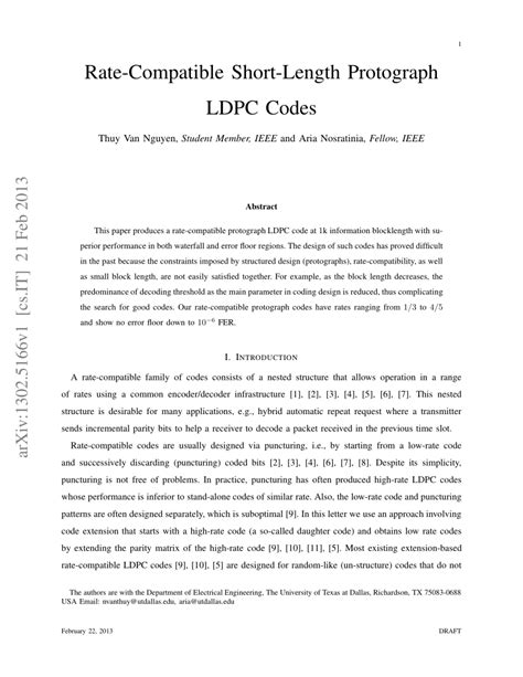 Pdf Rate Compatible Short Length Protograph Ldpc Codes