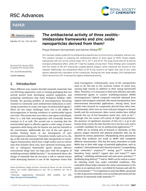 Pdf The Antibacterial Activity Of Three Zeolitic Imidazolate Frameworks And Zinc Oxide
