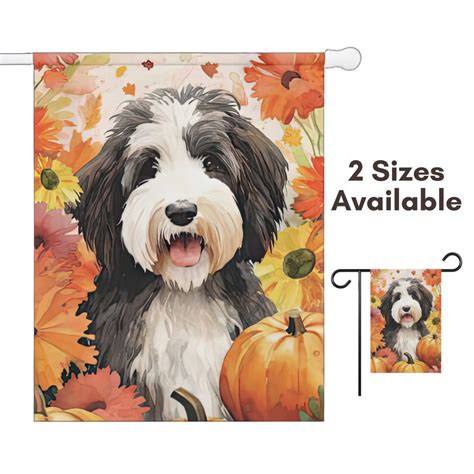 Sheepadoodle Fall Garden Flag Autumn Sheepadoodle House Flag Black