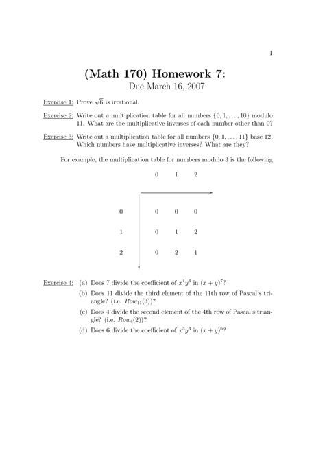 Assignment 7 Ideas In Mathematics 2007 Math 170 Docsity