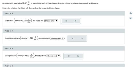 Solved An Object With A Density Of MLg Is Placed Into Chegg