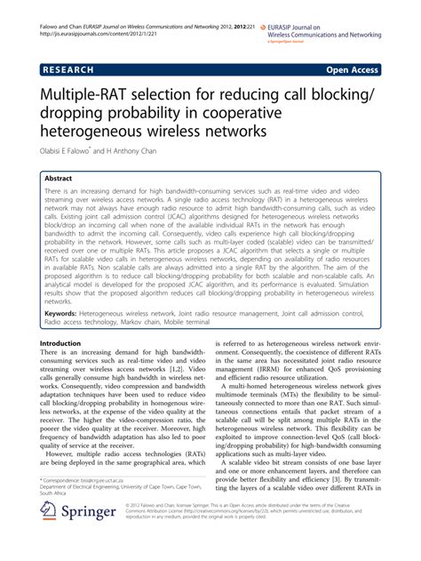 pdf multiple rat selection for reducing call blocking dropping