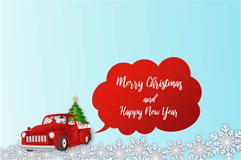 종이 예술과 휴일 개념으로 빨간색 배경에 Xmas 요소와 메리 크리스마스와 새해 축하의 종류를 잘라 테어 봉투의 문자입니다 벡터 일러스트 레이션 Eps10 12월에 대한