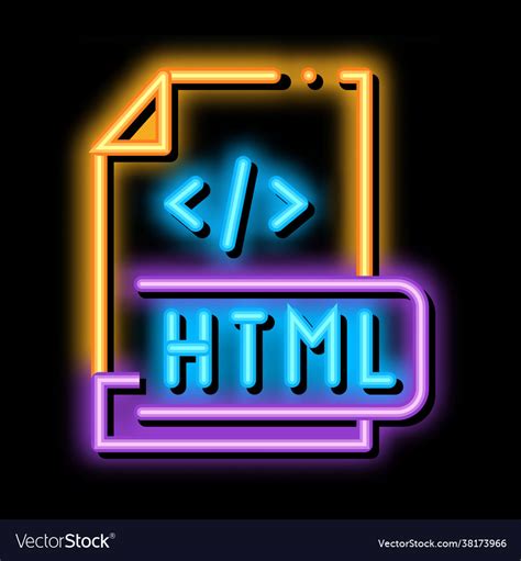 Front End Html Code Neon Glow Icon Royalty Free Vector Image