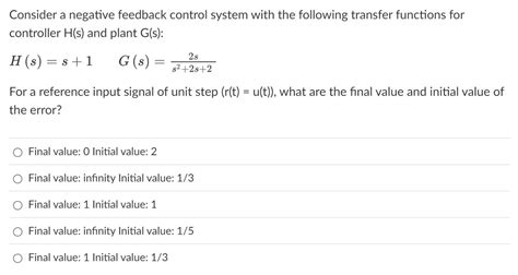 Solved Consider A Negative Feedback Control System With The
