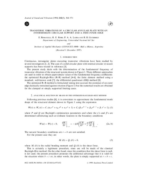 Pdf Transverse Vibrations Of Circular Annular Plates With Several Combinations Of Boundary