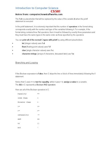 Introduction To Computer Science Branching And Looping Pdf C