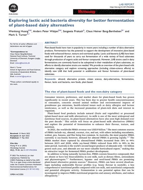 Exploring Lactic Acid Bacteria Diversity For Better Fermentation of Plant-Based Dairy ...