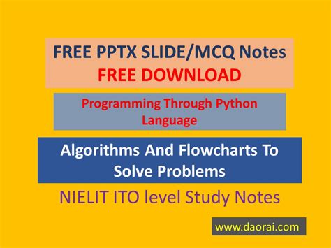 Nielit Ito Level Algorithms And Flowcharts To Solve Problems Study
