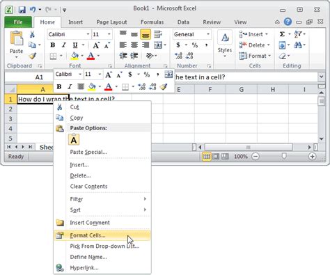 Ms Excel 2010 Wrap Text In A Cell