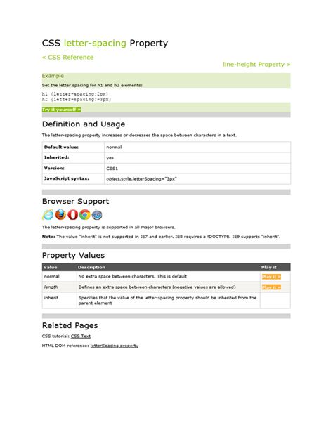 Clips Css Letter Spacing Property Pdf