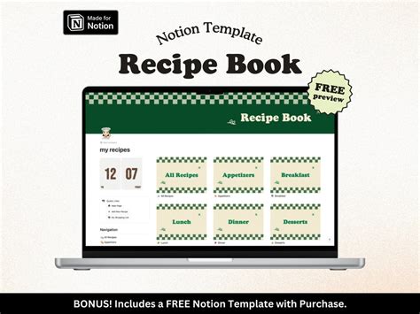 recipe notion template digital planner meal prep grocery list notion