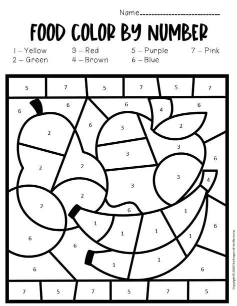 Free Printable Color By Number Food Preschool Worksheets