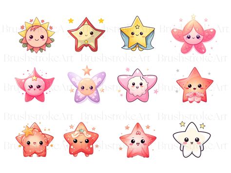Kawaii Stars Clipart Chibi Star Colorful Rainbow Stars Clipartset