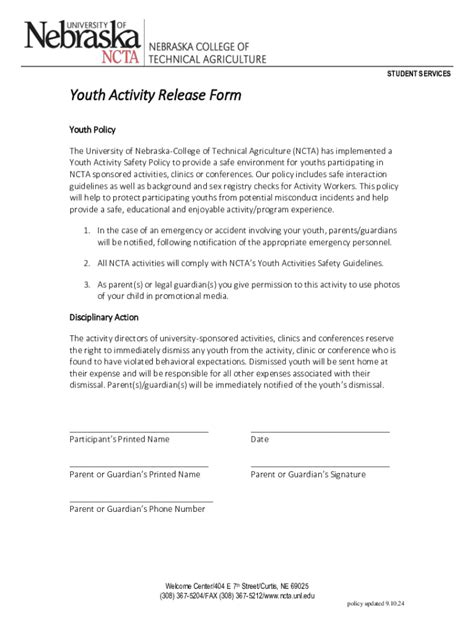 Fillable Online Youth Activity Release Form Fax Email Print Pdffiller