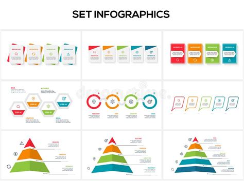 set rectangles infographics with 3 4 5 steps options parts or