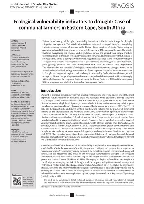 Pdf Ecological Vulnerability Indicators To Drought Case Of Communal