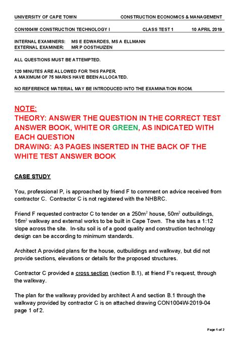 2019 con1004w class test 1 memo university of cape town construction
