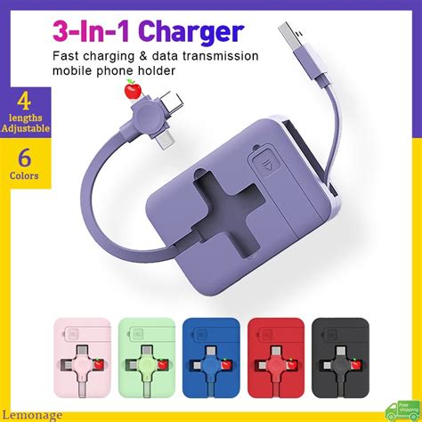 Dây Cáp Sạc Nhanh 3 Trong 1 3a Micro Usb 8pin Type C Có Giá Đỡ Điện