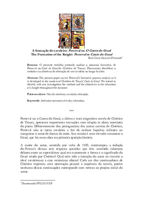Pdf A Formação Do Cavaleiro Perceval Ou O Conto Do Graal Raul
