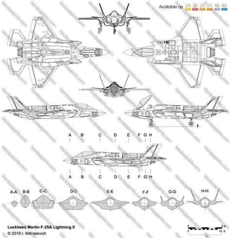 Lockheed Martin F 35a Lightning Ii Vector Drawing F 35 Blueprint F