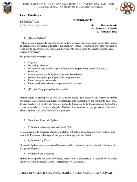 Taller Introducción A Python Pdf Python Lenguaje De Programación
