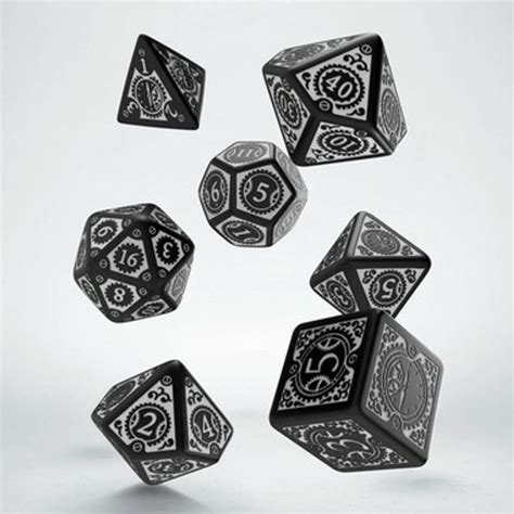 Steampunk Clockwork Dice Set Black White 7 Game Nerdz