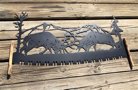 Elk Fighting Crosscut Saw Metal Wall Art Etsy