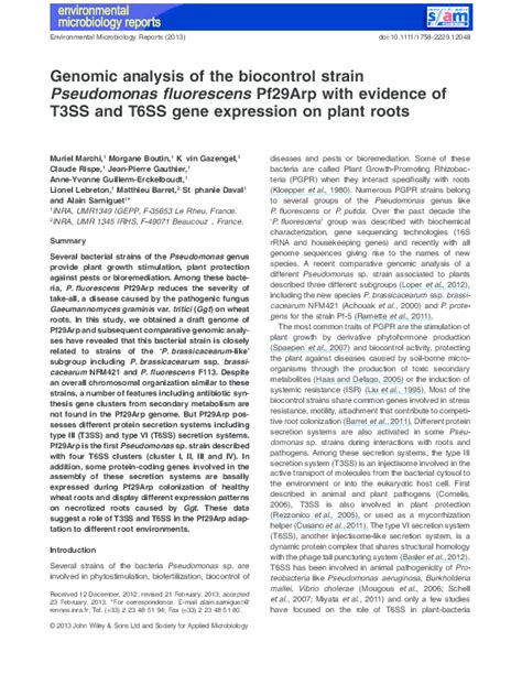 Pdf Genome Sequence Of The Biocontrol Strain Pseudomonas Fluorescens F113 Kieran Germaine