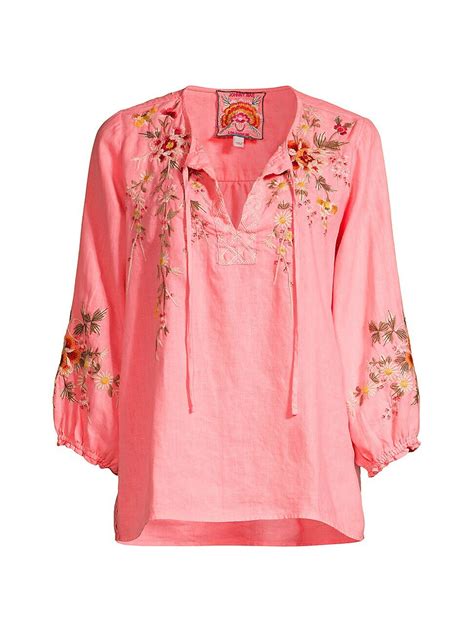 Johnny Was Acacia Linen Peasant Top In Coral Sunset 70 Off