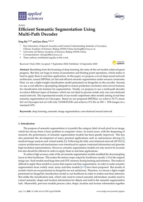 Pdf Efficient Semantic Segmentation Using Multi Path Decoder
