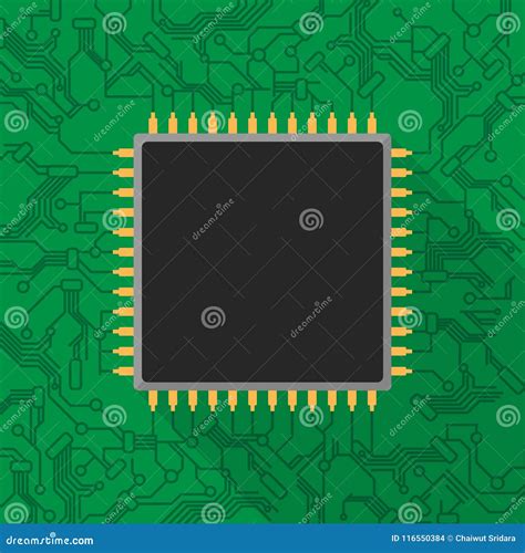 Microchip Processor On Green Printed Circuit Board Stock Vector Illustration Of Network