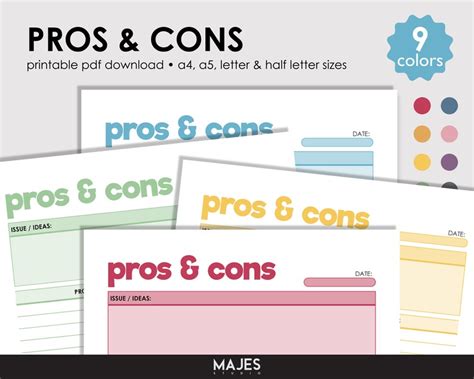 Pros And Cons Sheet Pros And Cons Pdf Printable Pros List Etsy