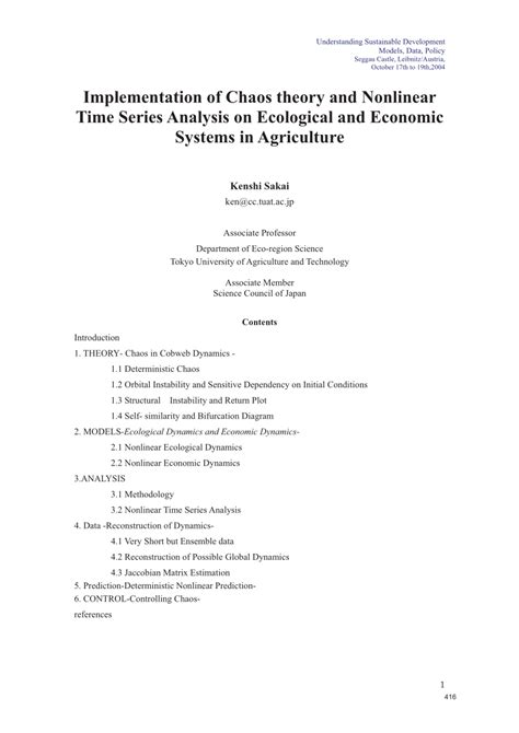 Pdf Implementation Of Chaos Theory And Nonlinear Time Series Analysis On Ecological And