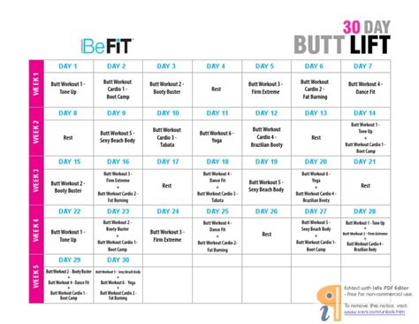 30 Day Butt Lift Workout Plan Pdf