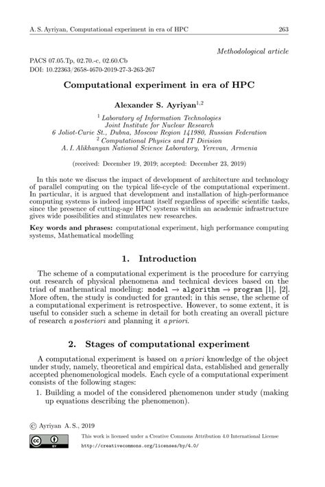 Pdf Computational Experiment In Era Of Hpc