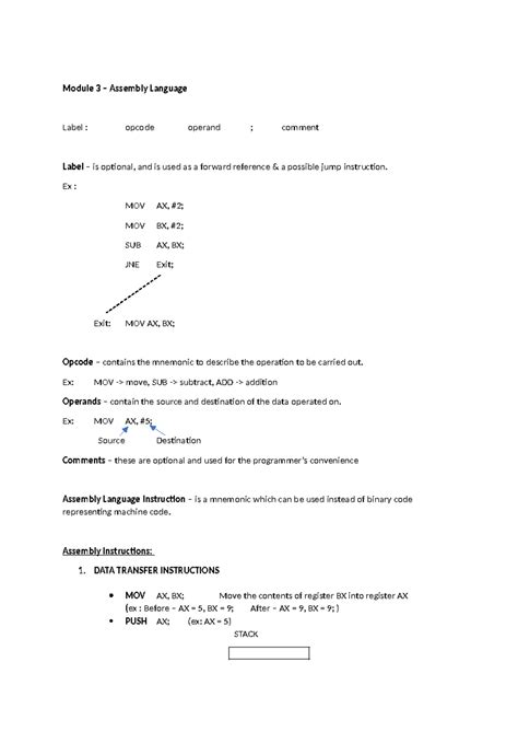 Module 3 Assembly Language Assembly Language Instructions And