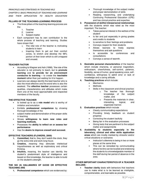 chapter 3 basic principles of teaching and learning and their