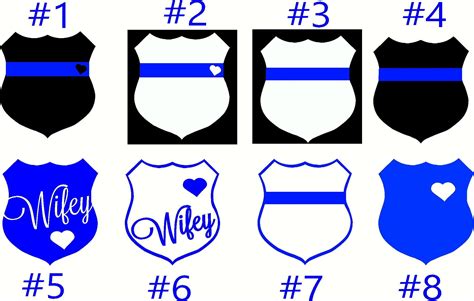 Police Badge Thin Blue Line With Name Heart And Number Vinyl Decal Back