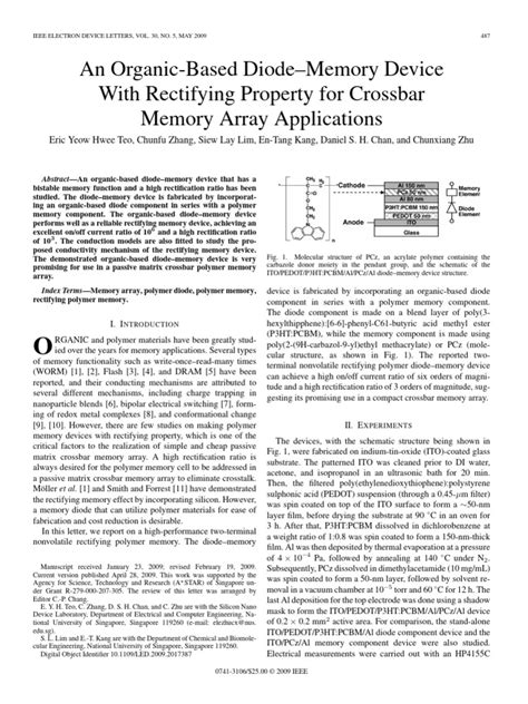 An Organic Based Diodememory Device With Rectifying Property For Crossbar Memory Array