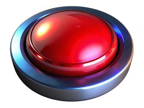 Red Round Push Button With Metallic Border On White Background 3d