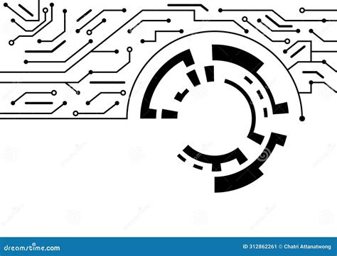 Abstract Geometric Circuit Board Technology Black And White Background